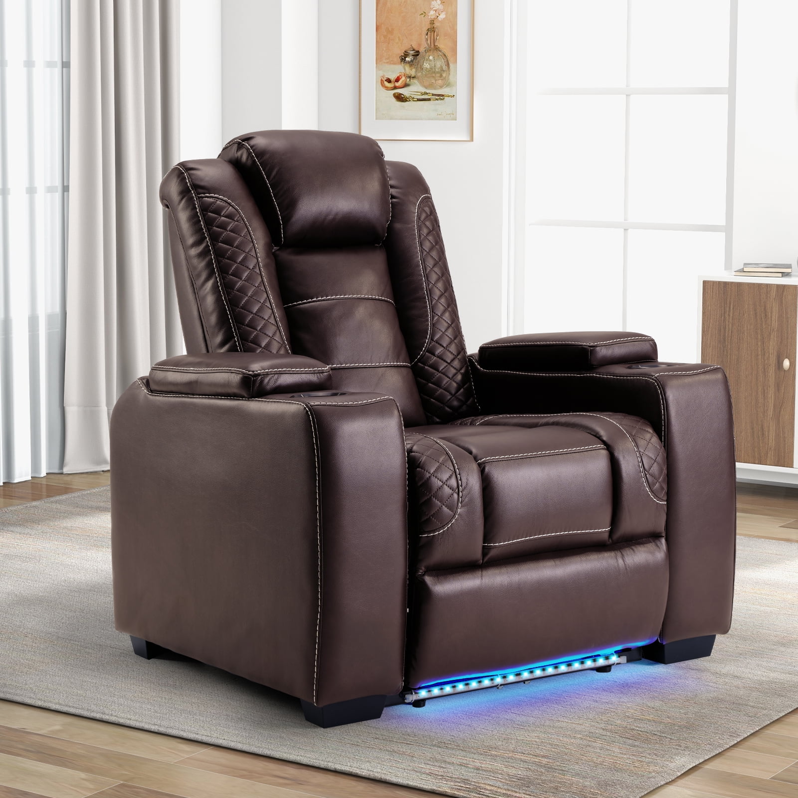 Bonzy Home Electric Power Recliner USB Ports and Cup Holders LED ...