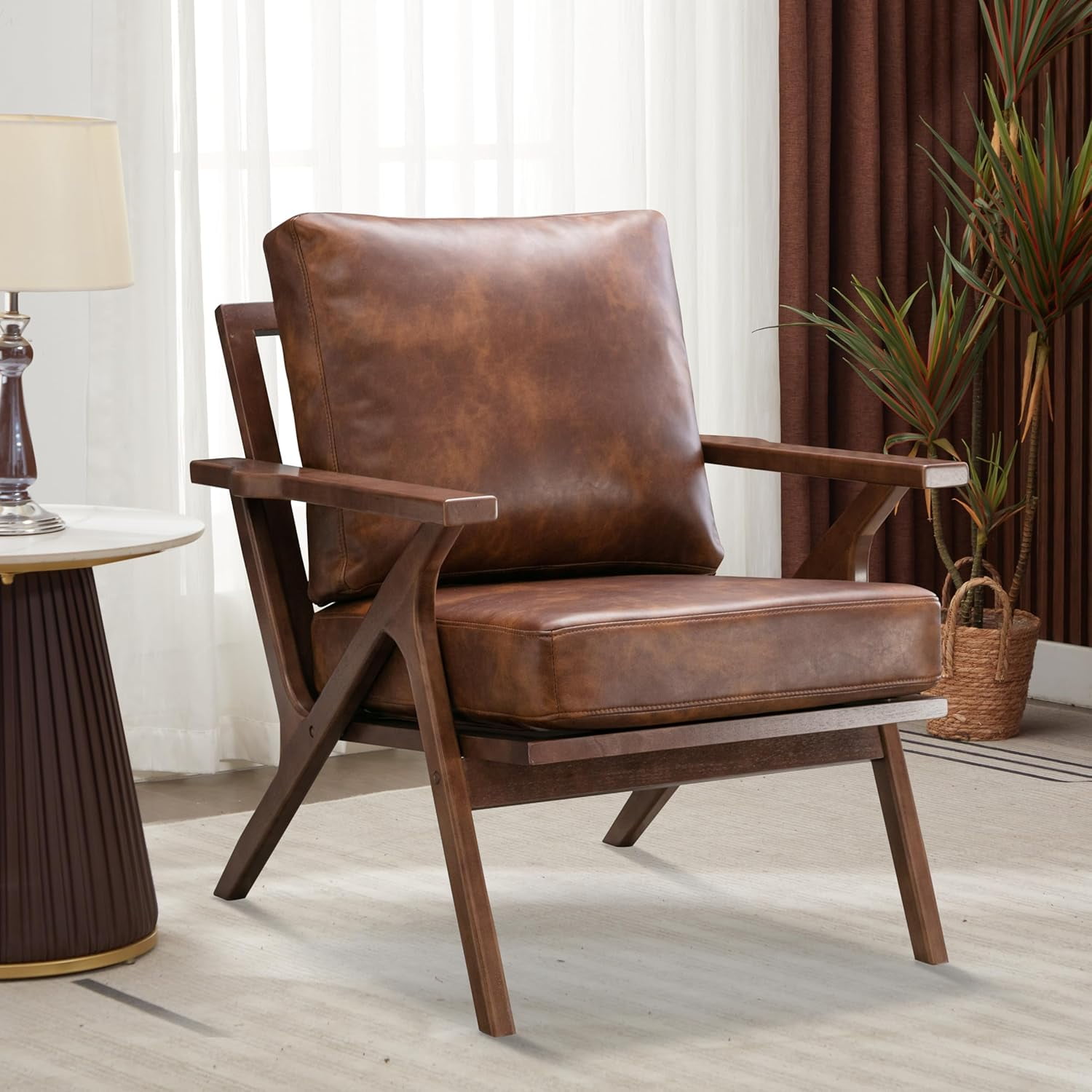 Bonzy Home Faux Leather Accent Chair for Living Room,Upholstered ...