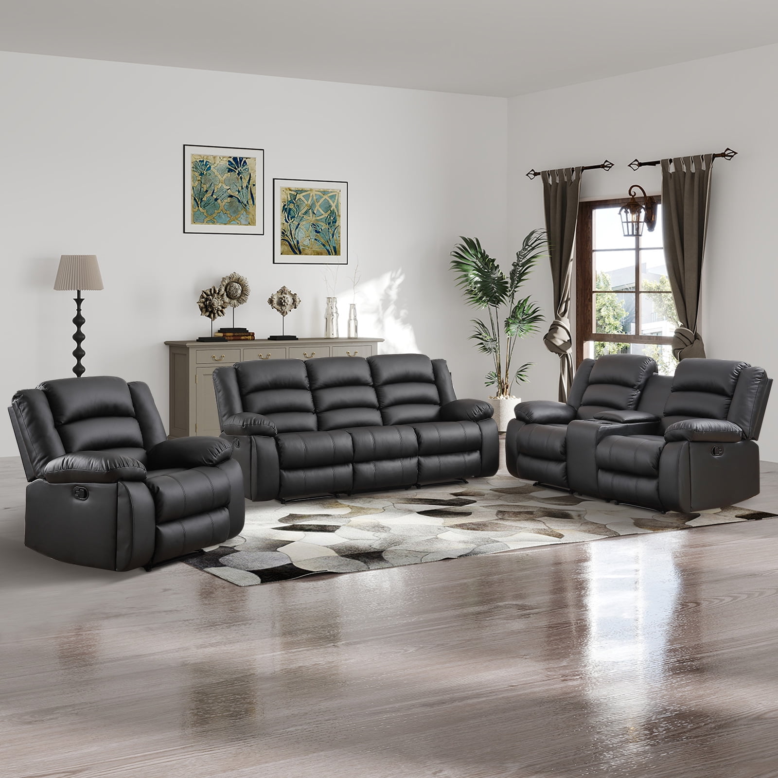Bonzy Home Faux Leather Manual Recliner Sofa Set, Recliner Chair ...