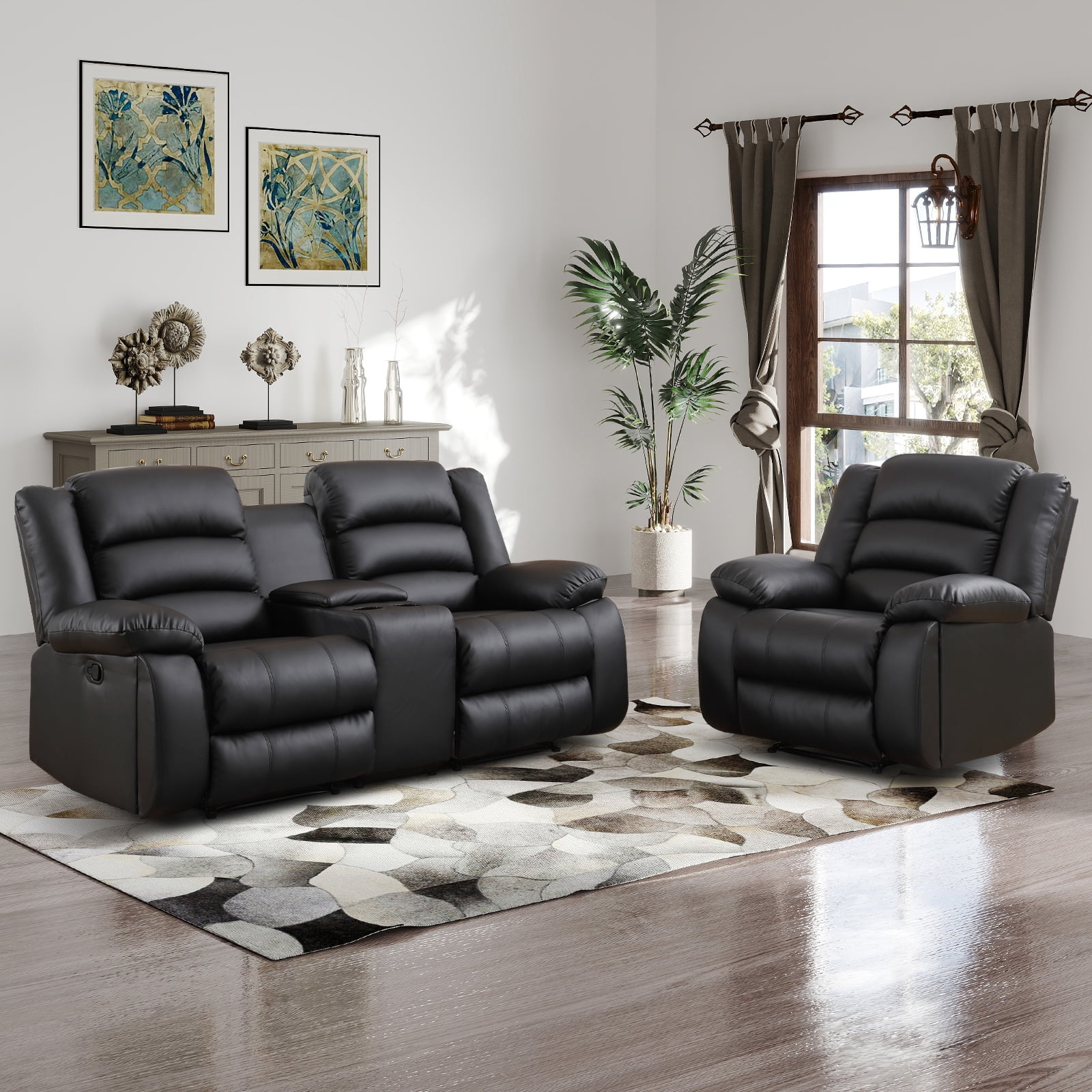 Bonzy Home Faux Leather Manual Recliner Sofa Set, Recliner Chair ...