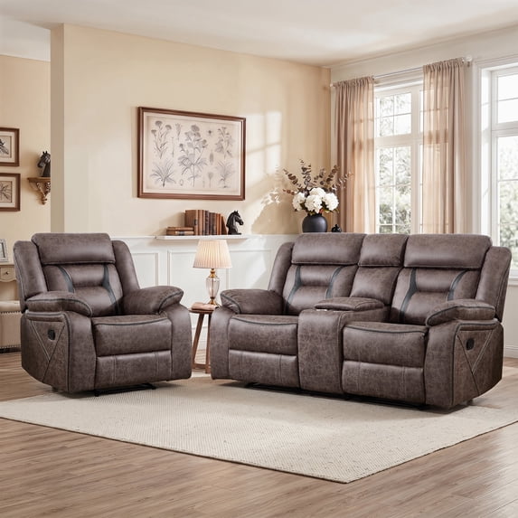 Bonzy Home Faux Leather Recliner Furniture Set, Manual Reclining Single ...
