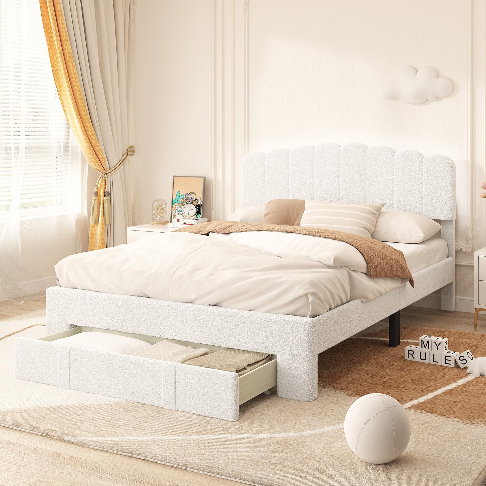 Bonzy Home Full Bed Frame with Storage Drawers and Adjustable Headboard, Modern Bed Frame with ...