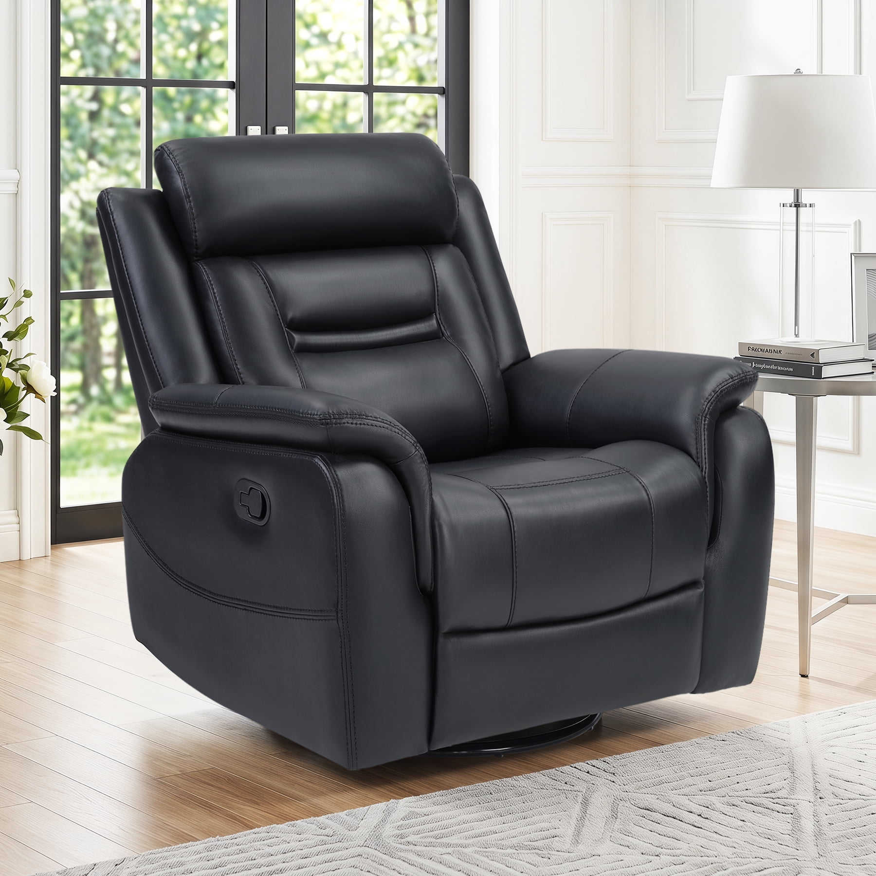 Bonzy Home Leather Recliner Chair, 360° Swivel Rocker, Manual Reclining ...