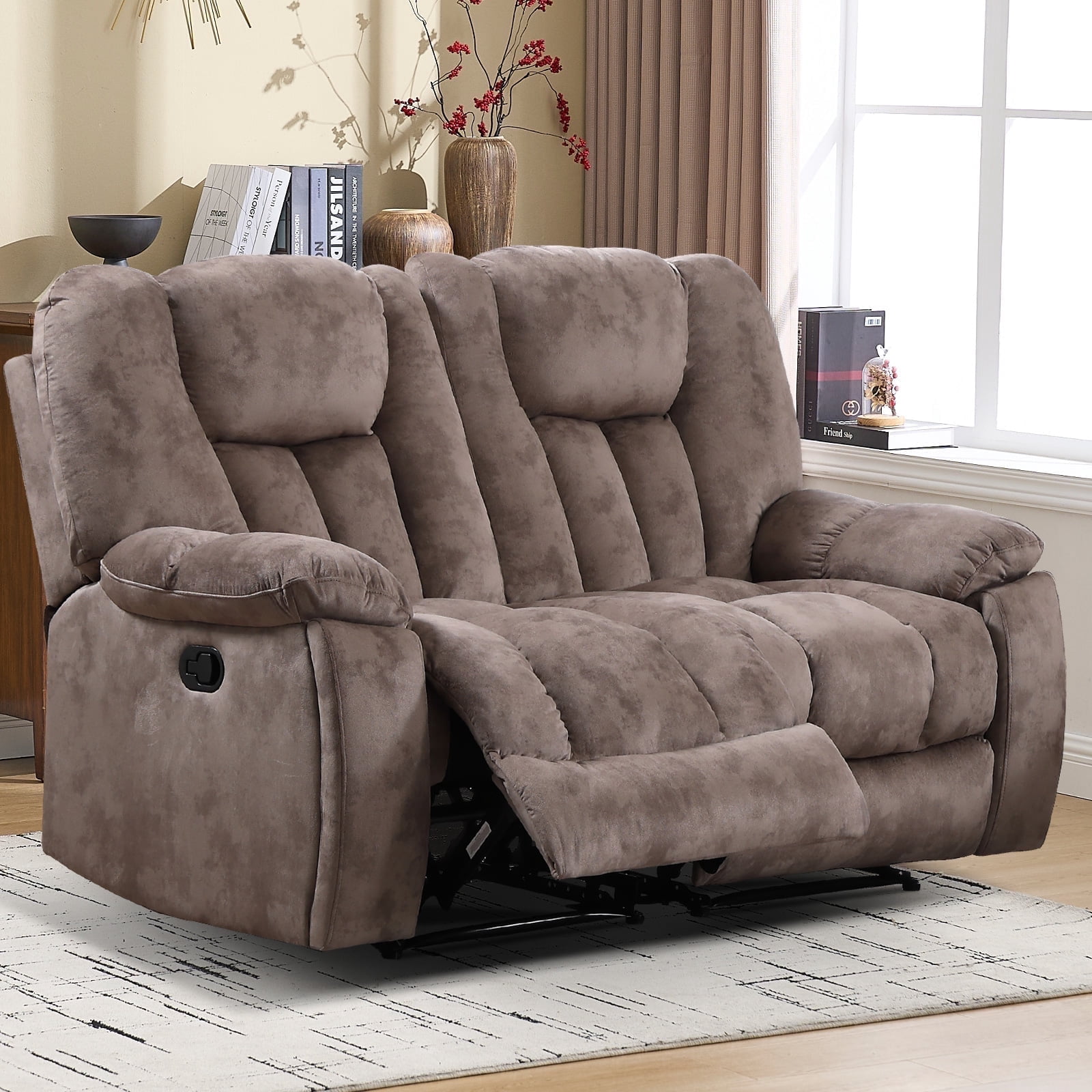 Bonzy Home Extra Wide Loveseat Recliner with Hidden Cup Holders ...
