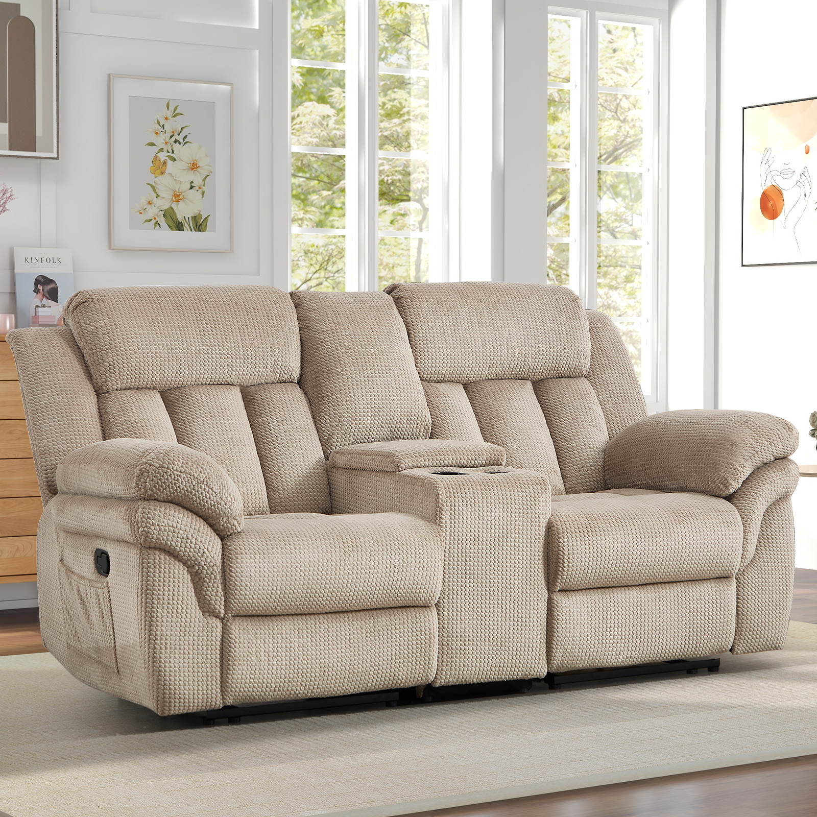 Bonzy Home Loveseat Recliner Sofa Set with Console Adjustable Backrest ...
