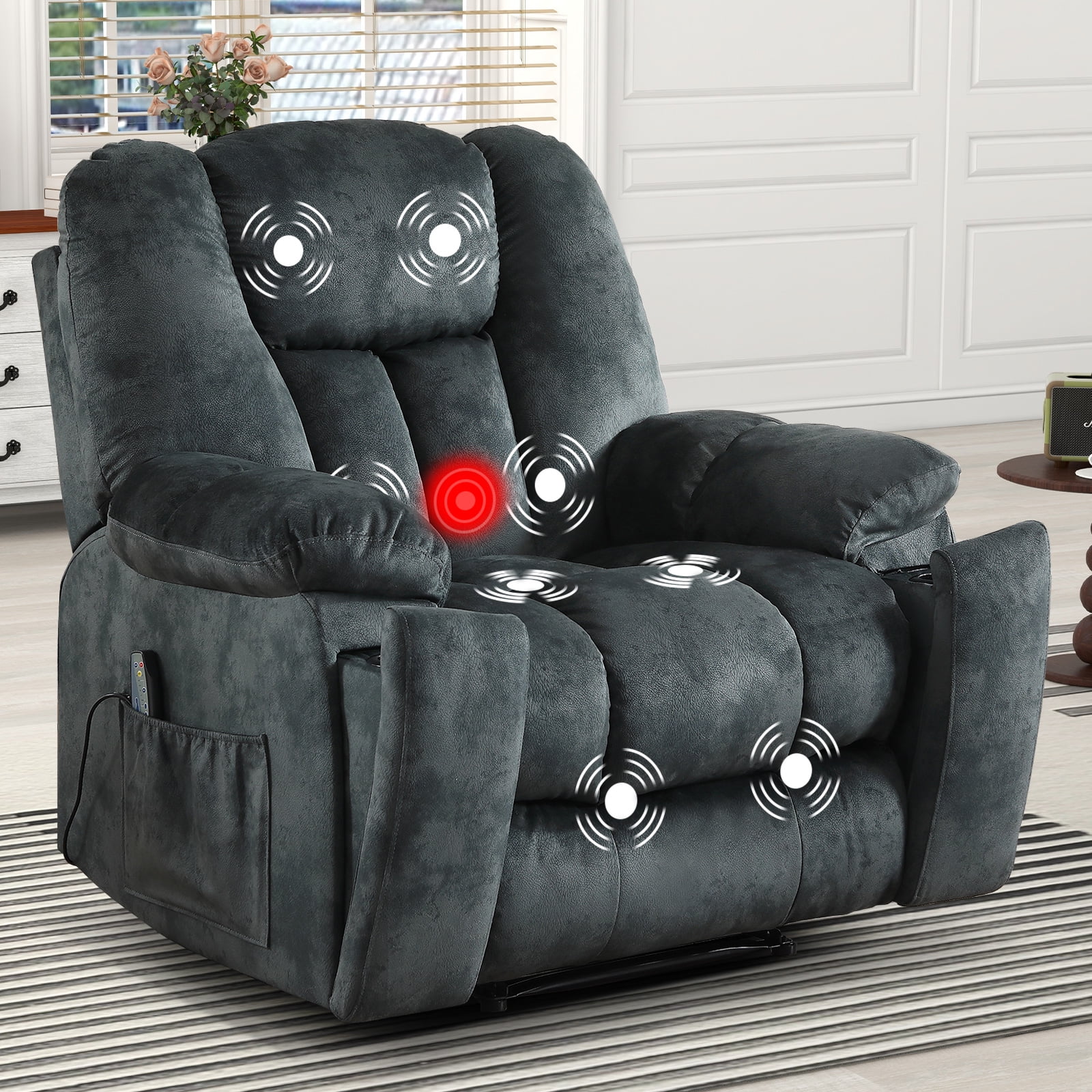 Bonzy Home Manual Recliner Chair with Massage and Heat, Overstuffed ...