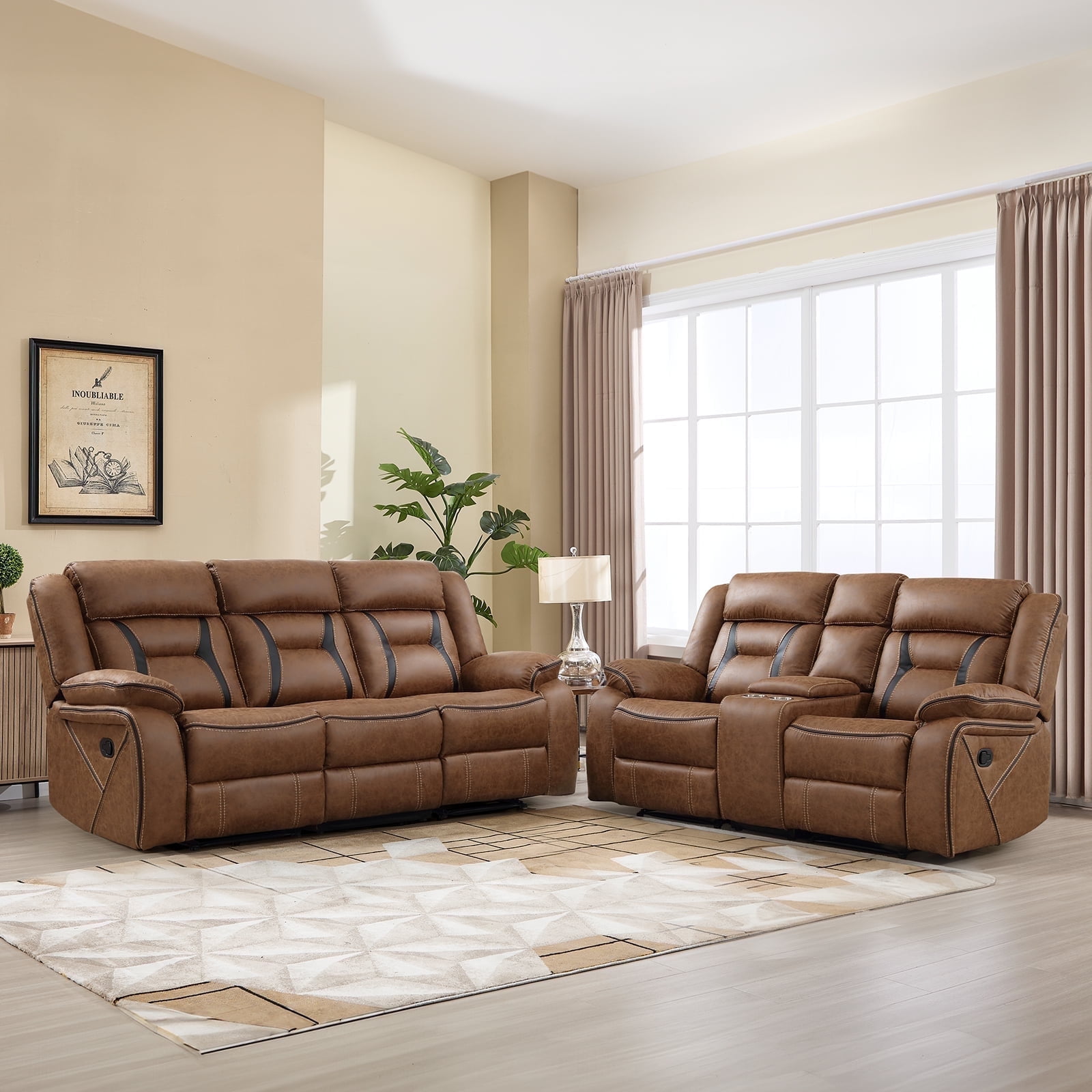 Bonzy Home Manual Recliner Sofa Set – Faux Leather Loveseat & 3‑Seat ...