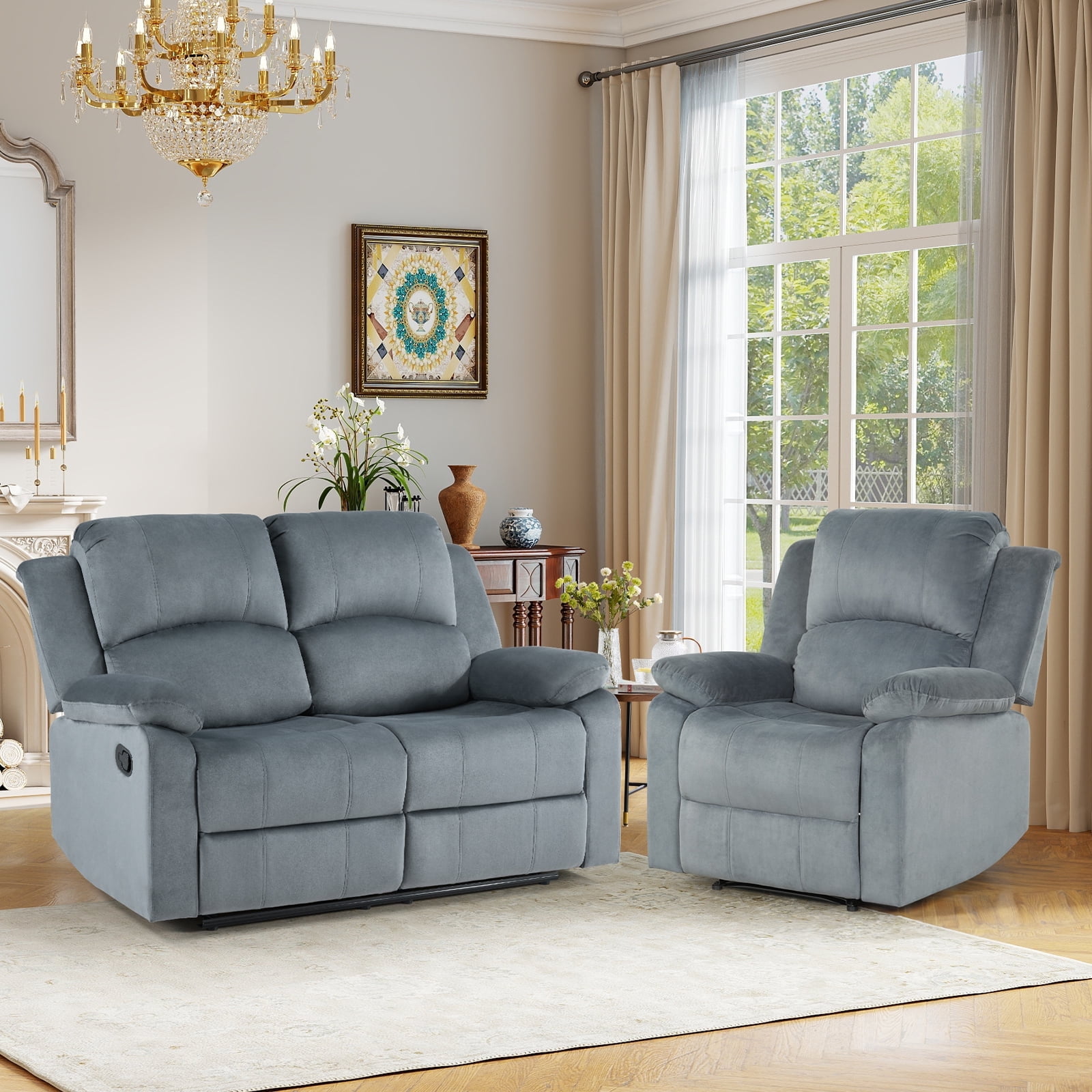 Bonzy Home Manual Reclining Couch Set — 1-Seat Recliner & Reclining ...