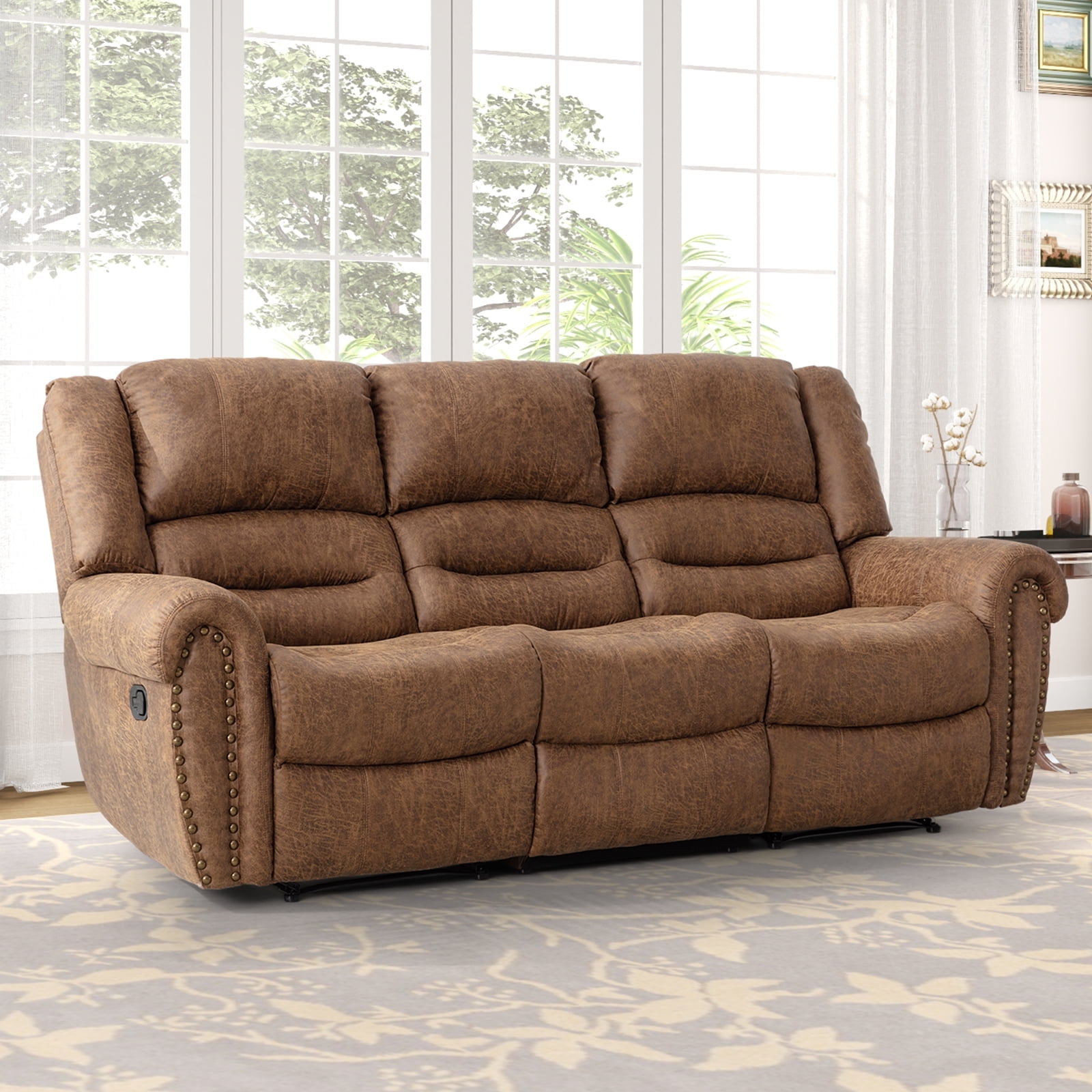 Bonzy Home Manual Reclining Sofa,3 Seat Recliner Couch Sofa with Overstuffed Arms and Back ...