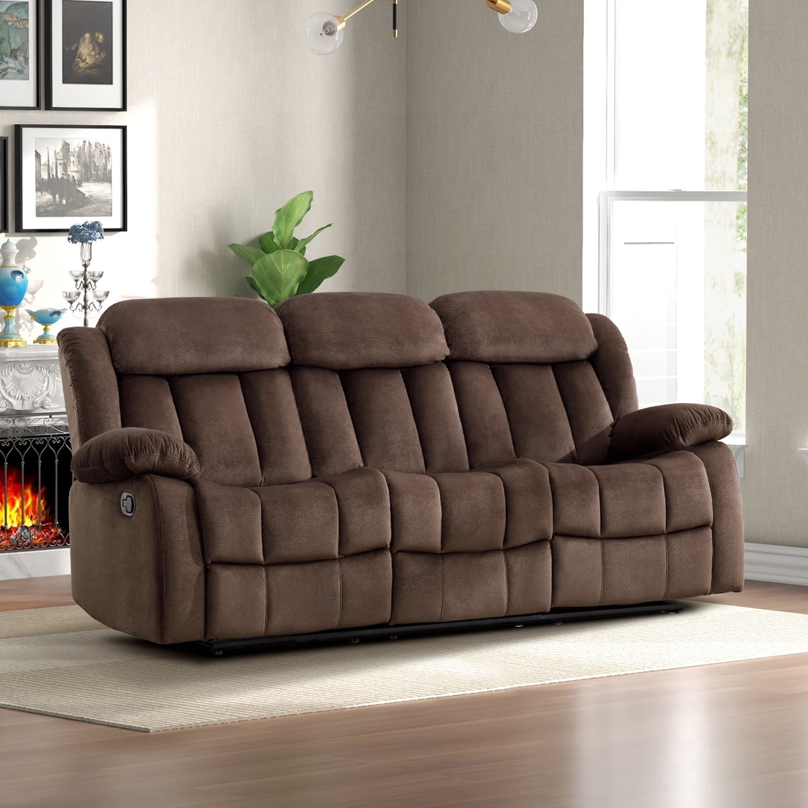 Bonzy Home 3-Seat Manual Reclining Sofa with Overstuffed Arms & Back ...