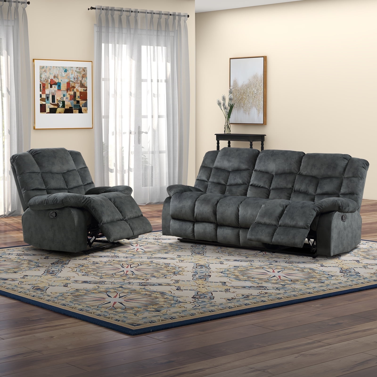 Bonzy Home Manual Reclining Sofa Adjustable Backrest,3 Seat Recliner ...