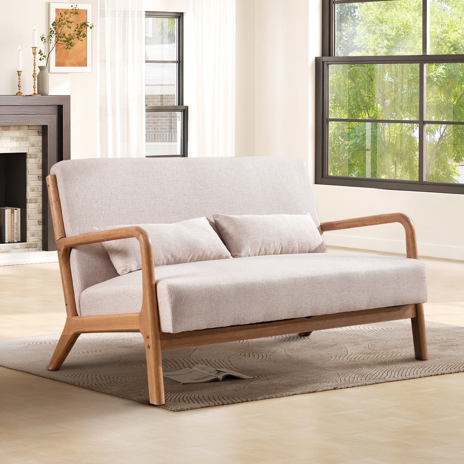 Bonzy Home Mid Century Accent Chair Modern Tufted Loveseat Chair Beige - Walmart.com