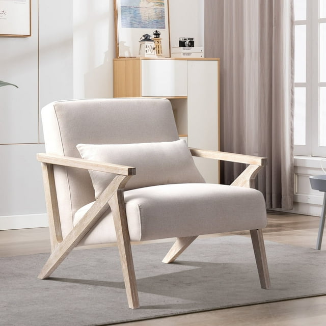 Bonzy Home Mid Century Lounge Accent Chair, Single Sofa for Living Room or Bedroom, Beige ...