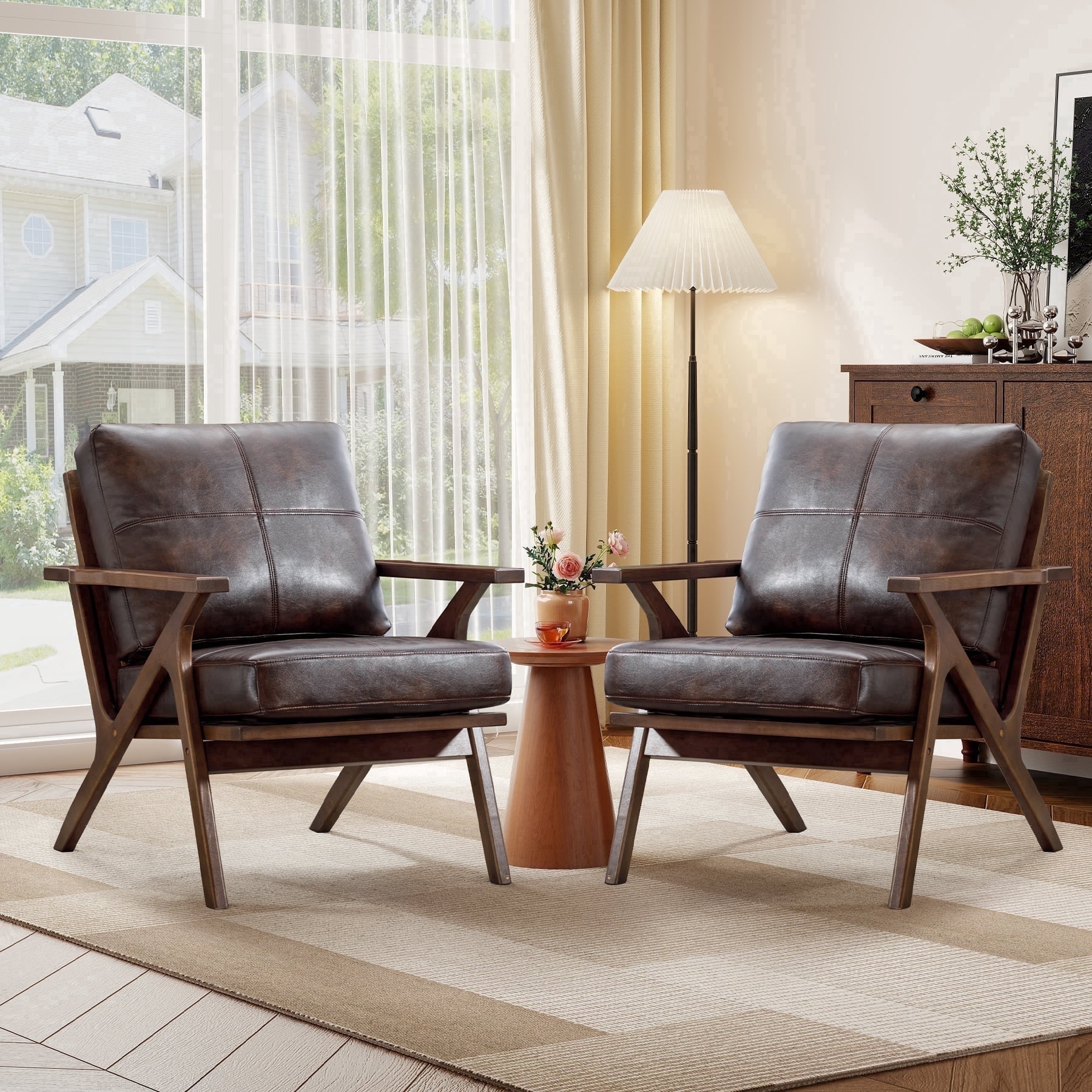 Bonzy Home Mid-Century Modern Accent Chair Set of 2, PU Leather ...