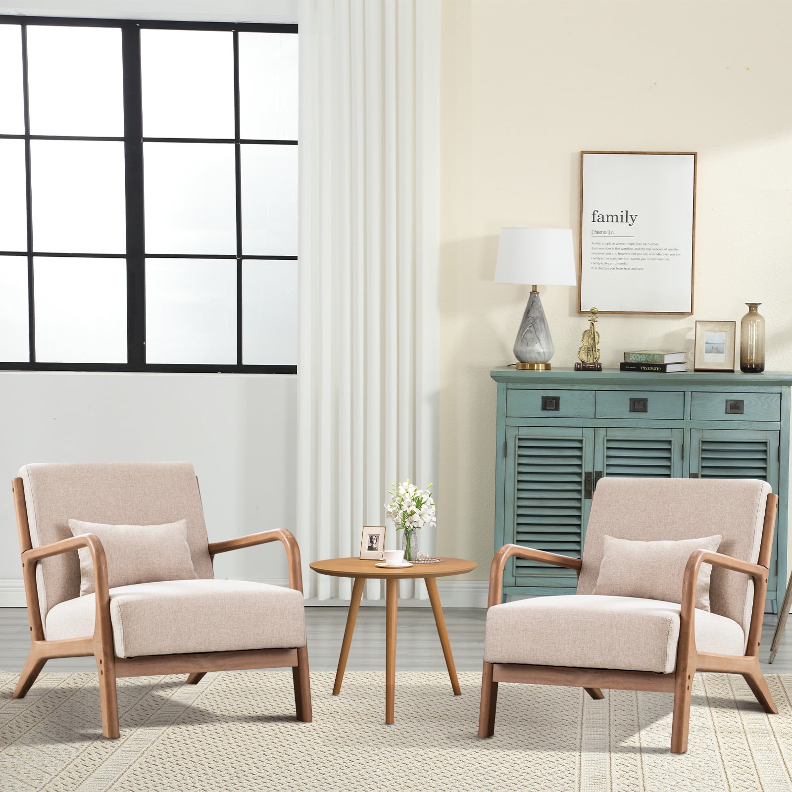 Bonzy Home Mid Century Modern Accent Chair Set of 2 Beige