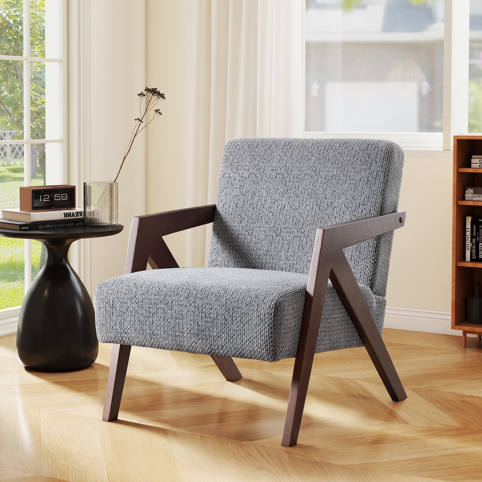 Ebello Modern Accent Chair – Small Plaid Fabric Armchair for Living ...