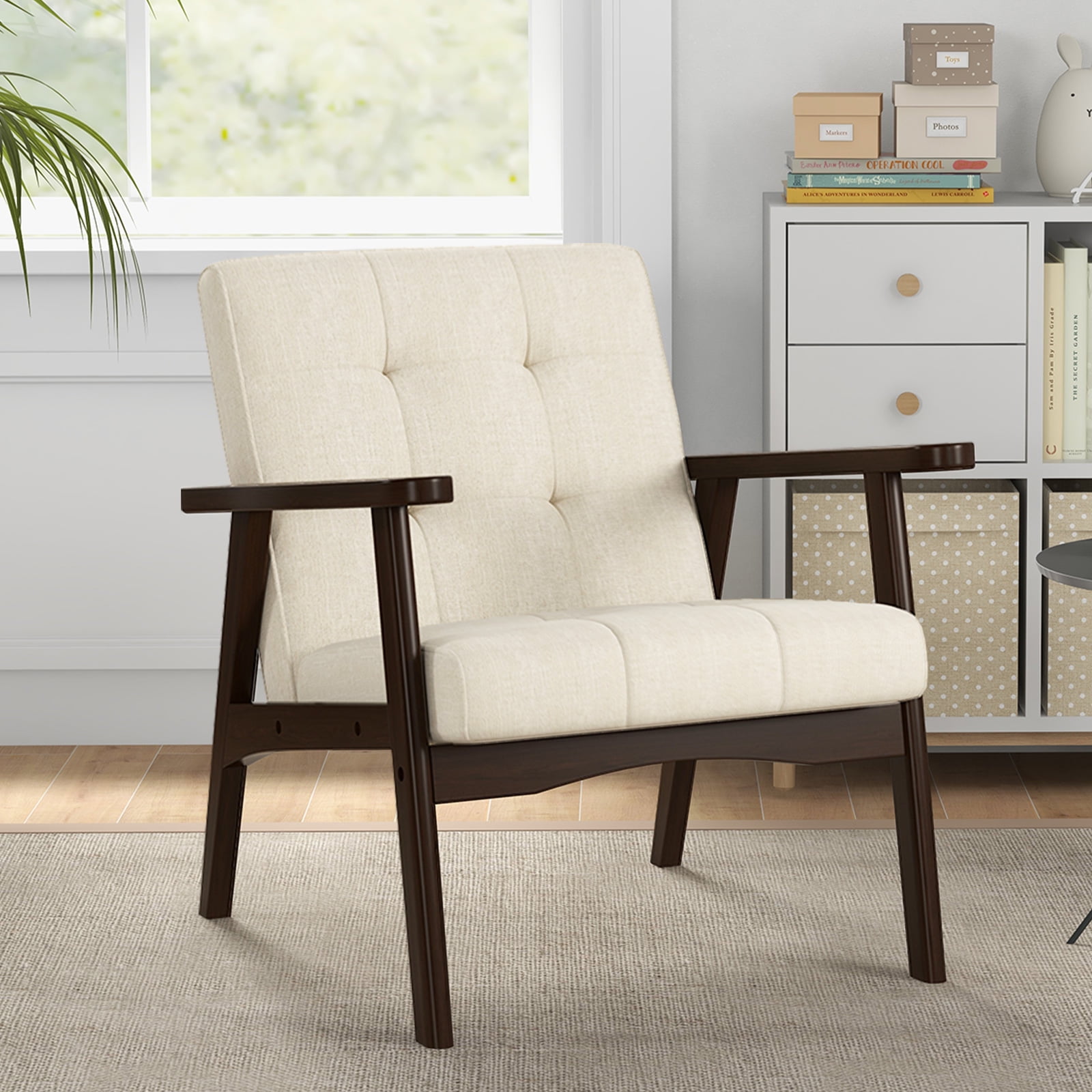 Bonzy Home Modern Accent Chair, Reading Chair Mid Century Armchair Upholstered Fabric Sofa for ...