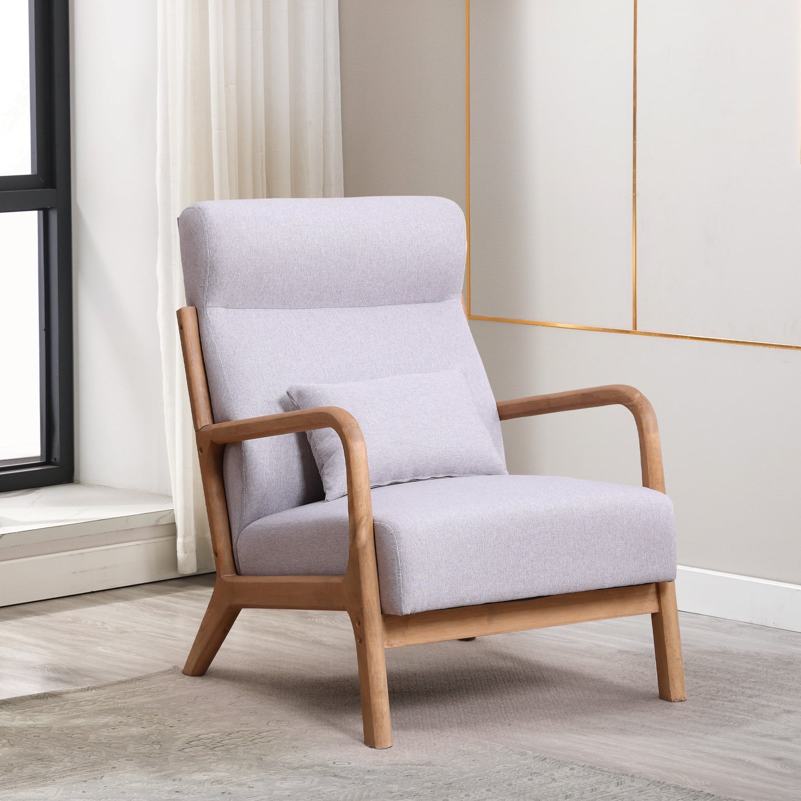 Bonzy Home Modern Armchair, Mid Century Accent Chair with Sturdy Wood Legs Upholstered Fabric ...