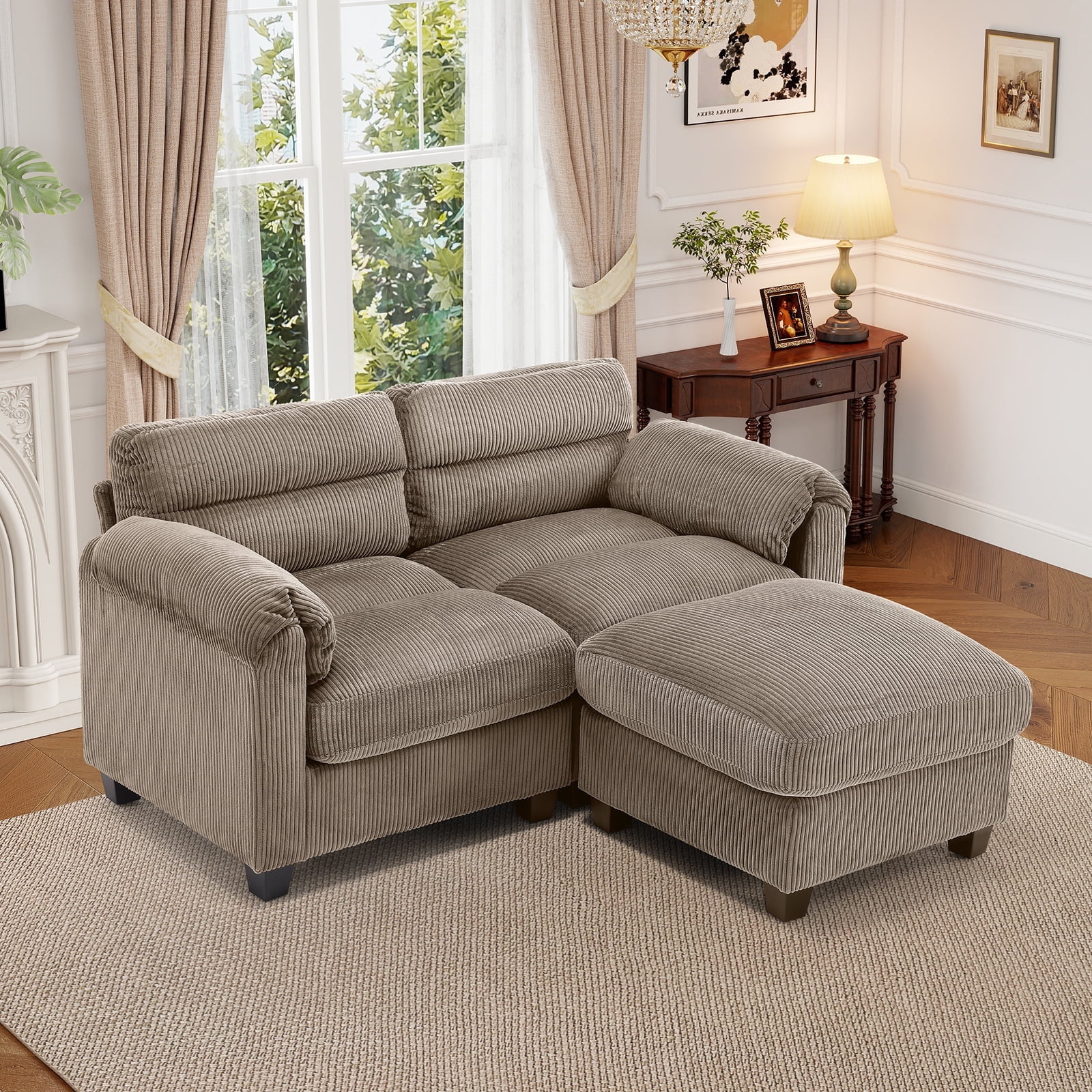 Bonzy Home Modern Loveseat with Ottoman Modular Sectional Sofa Couches ...