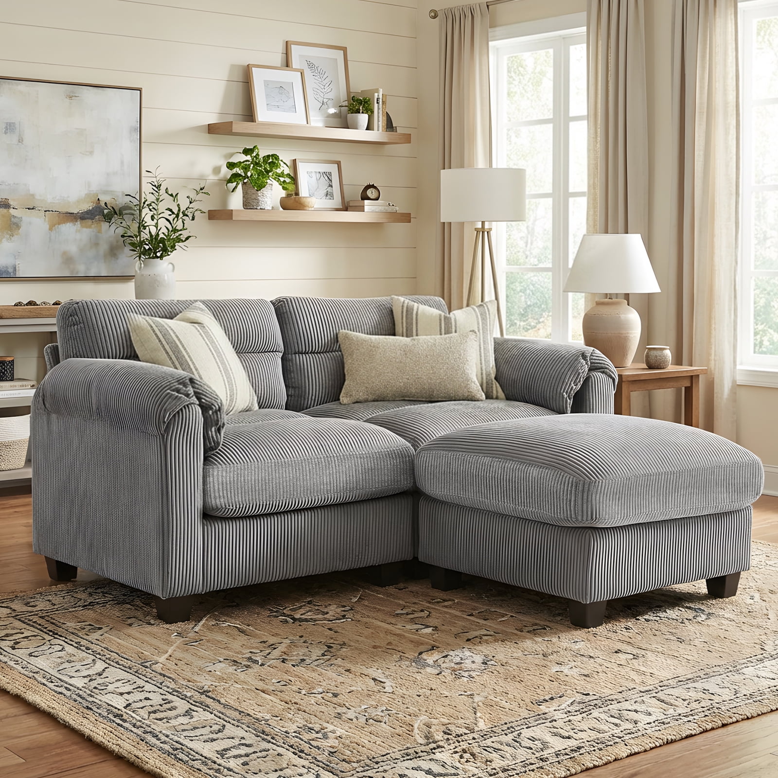 Bonzy Home Modern Loveseat with Ottoman Modular Sectional Sofa Couches ...