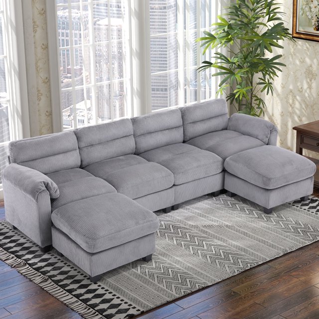 Bonzy Home Modular Sectional Sofa Couches for Living Room U-Shaped Sofa with Ottoman Gray ...
