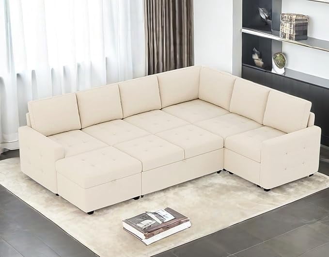 Bonzy Home Modular Sectional Sofa with Pull Out Couch Bed, Convertible ...