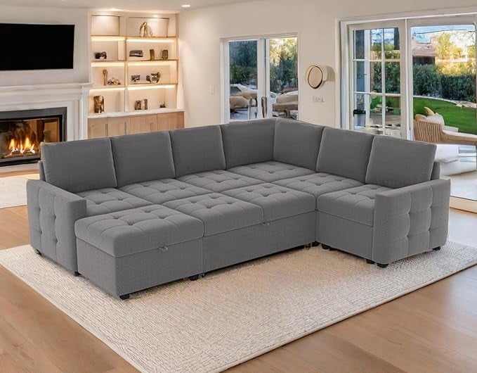 Bonzy Home Modular Sectional Sofa with Pull Out Couch Bed, Convertible ...