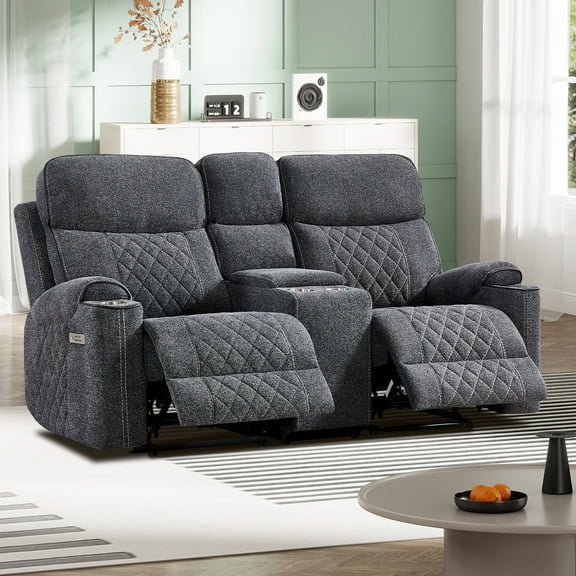 MAYEERTY Power Reclining Loveseat, Electric 2-Seat Leather Recliner ...