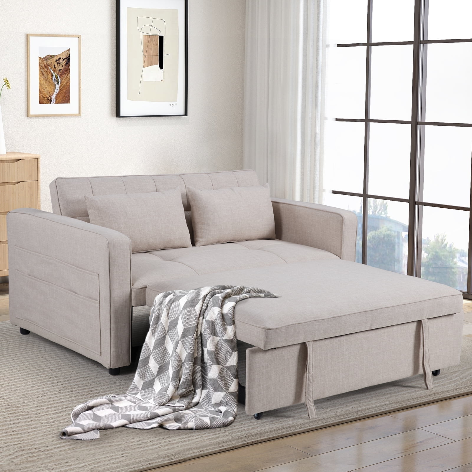 Bonzy Home Pull Out Bed Futon Couch with Reclining Backrest and Side ...