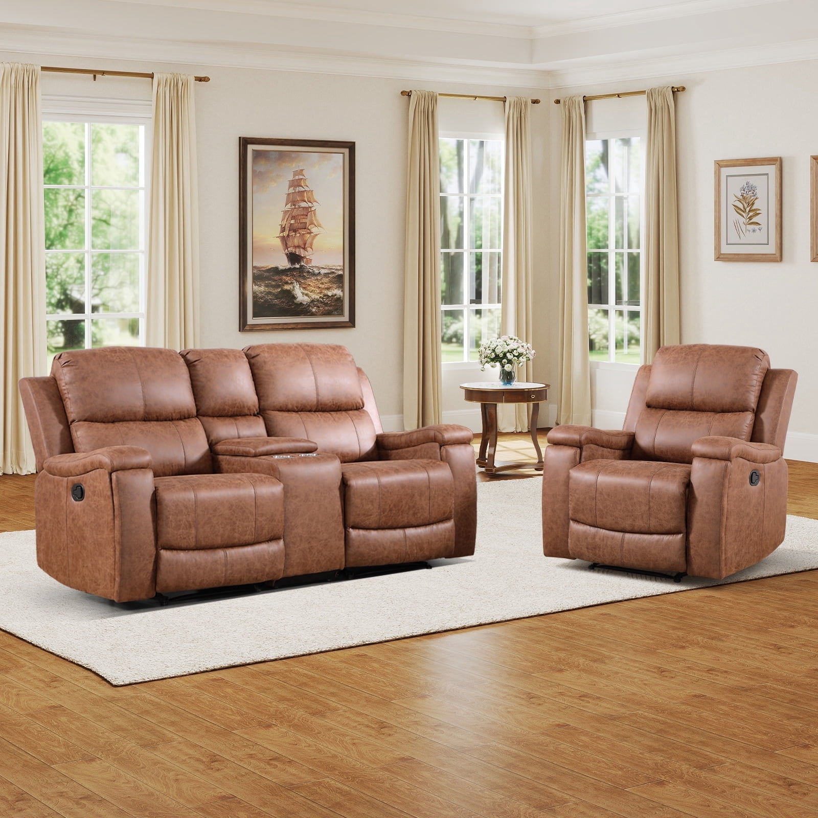Bonzy Home Recliner Chairs Double Recliner Loveseat Sofa with Console ...