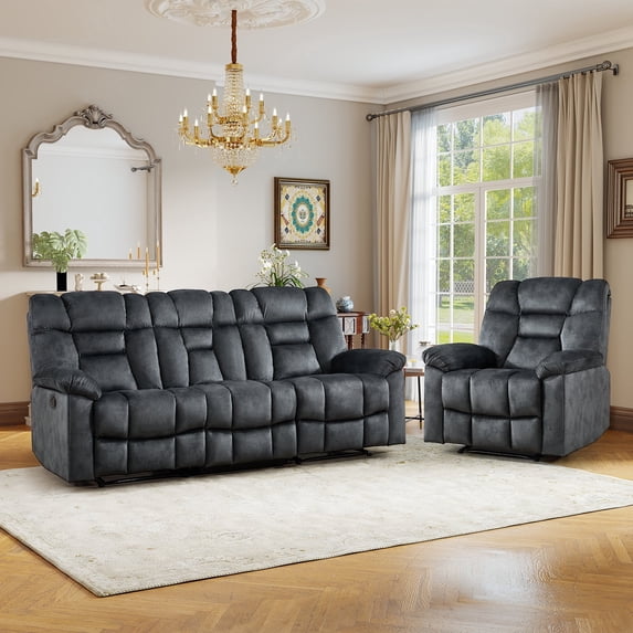 Bonzy Home Recliner Sofa Set — Single Manual Recliner & 3-Seat ...