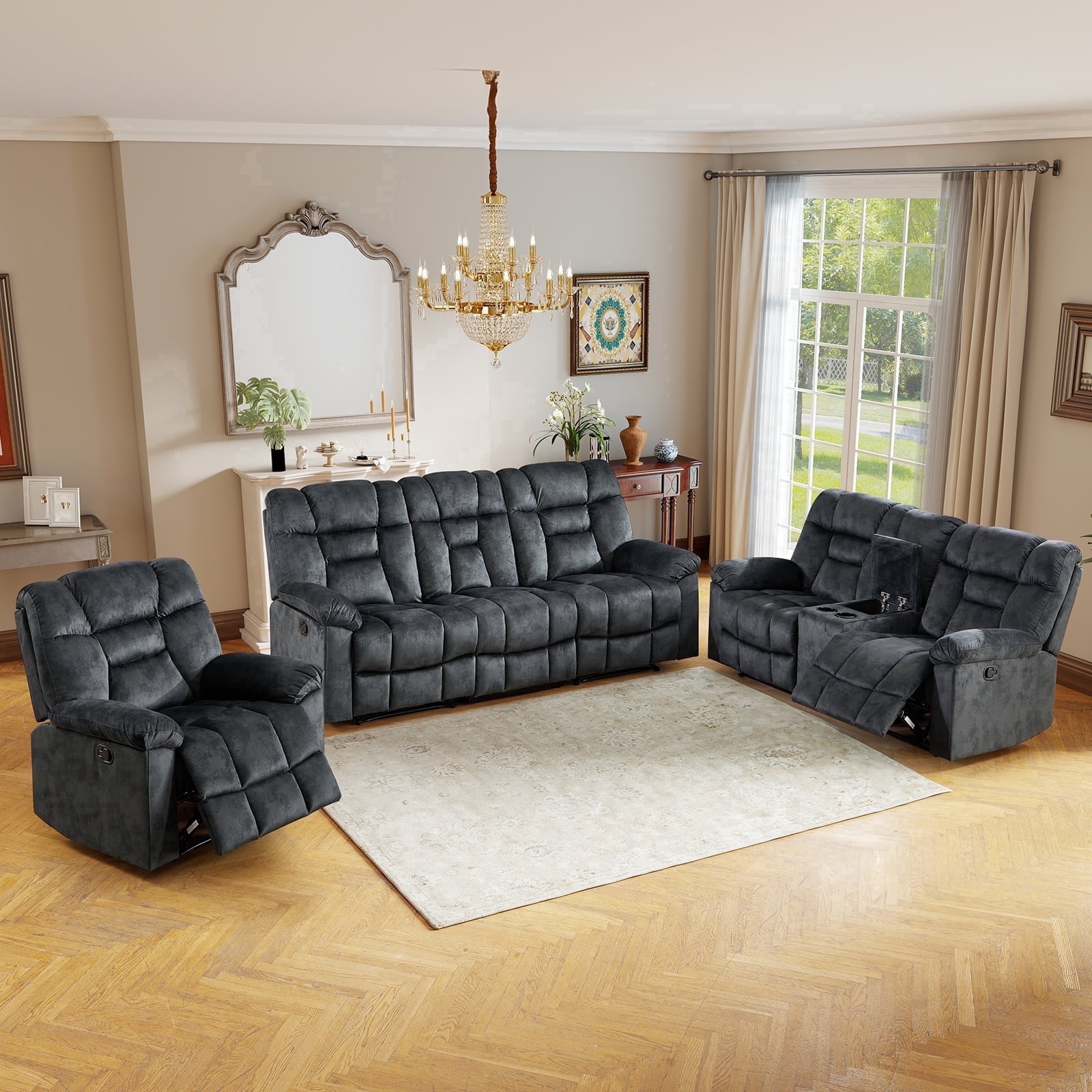 Bonzy Home 3-Piece Recliner Sofa Set, Single Chair, Loveseat & 3-Seat ...