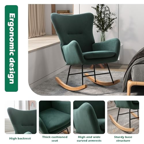 Bonzy Home Rocking Chair Nursery, Modern Velvet Glider Rocker with High ...