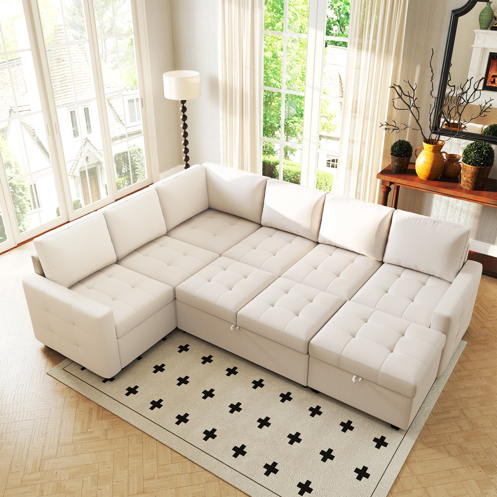 Bonzy Home Sectional Sofa Bed with Storage and Pull-Out Sofa Couch for ...