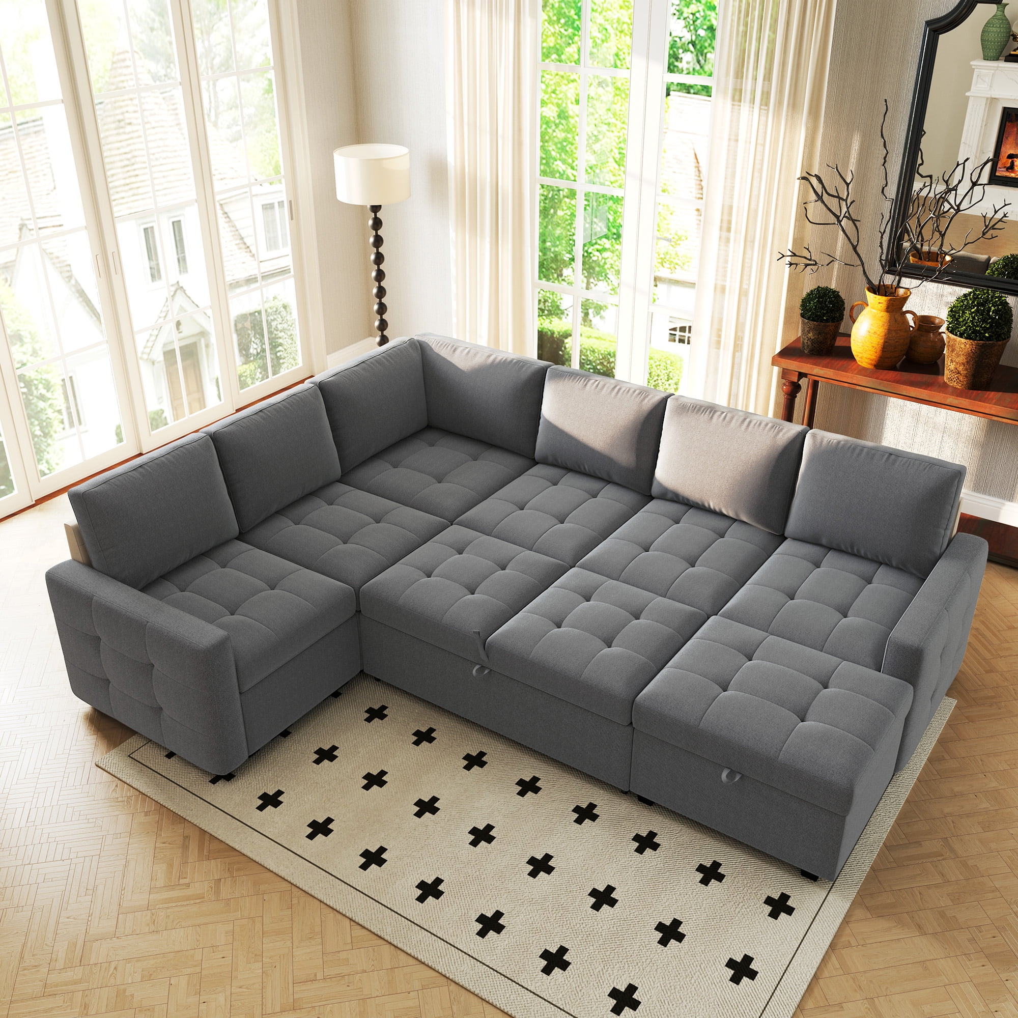 Bonzy Home Sectional Sofa Bed with Storage and Pull-Out Sofa Couch for ...