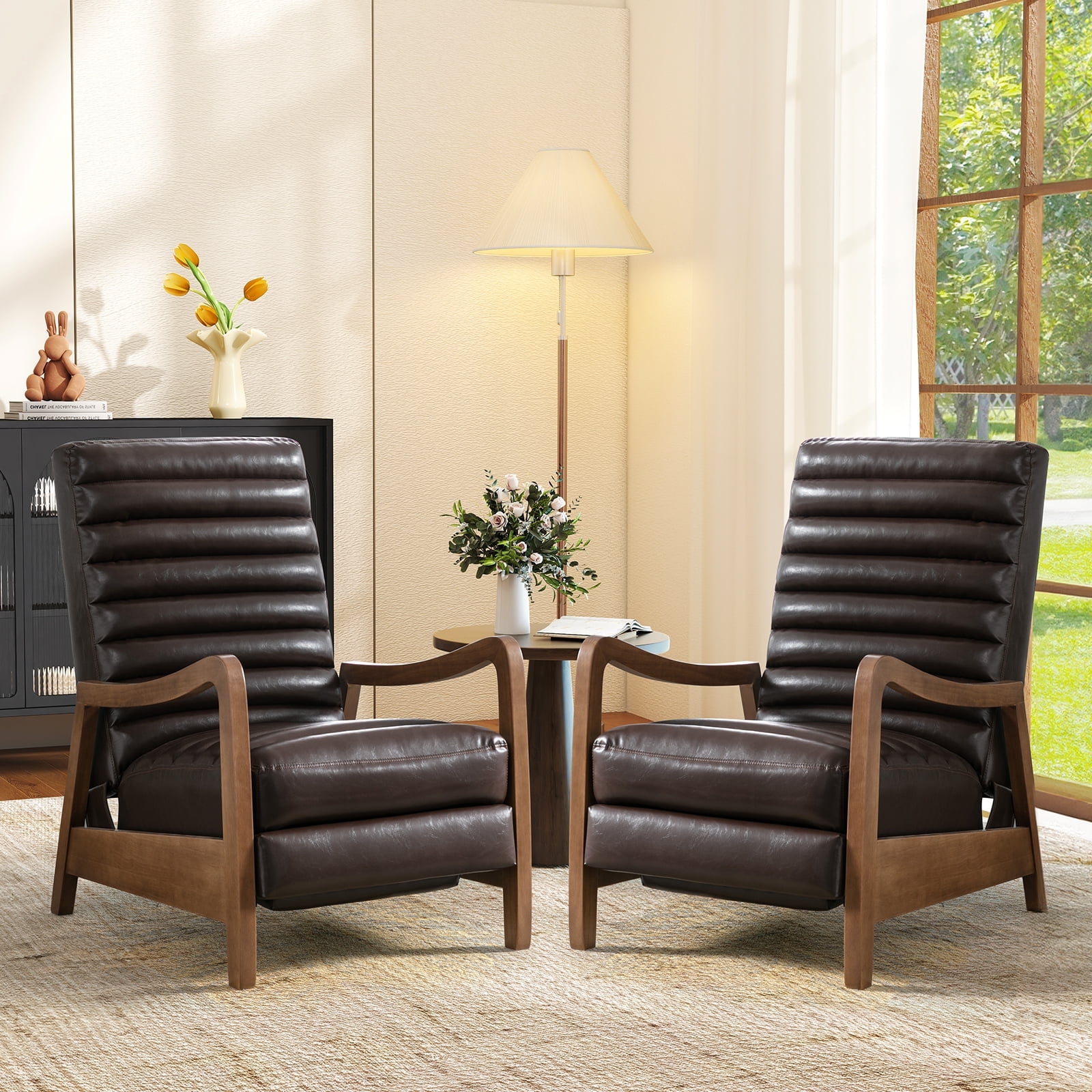 Bonzy Home Set of 2 Mid-Century Modern PU Leather Recliners with ...