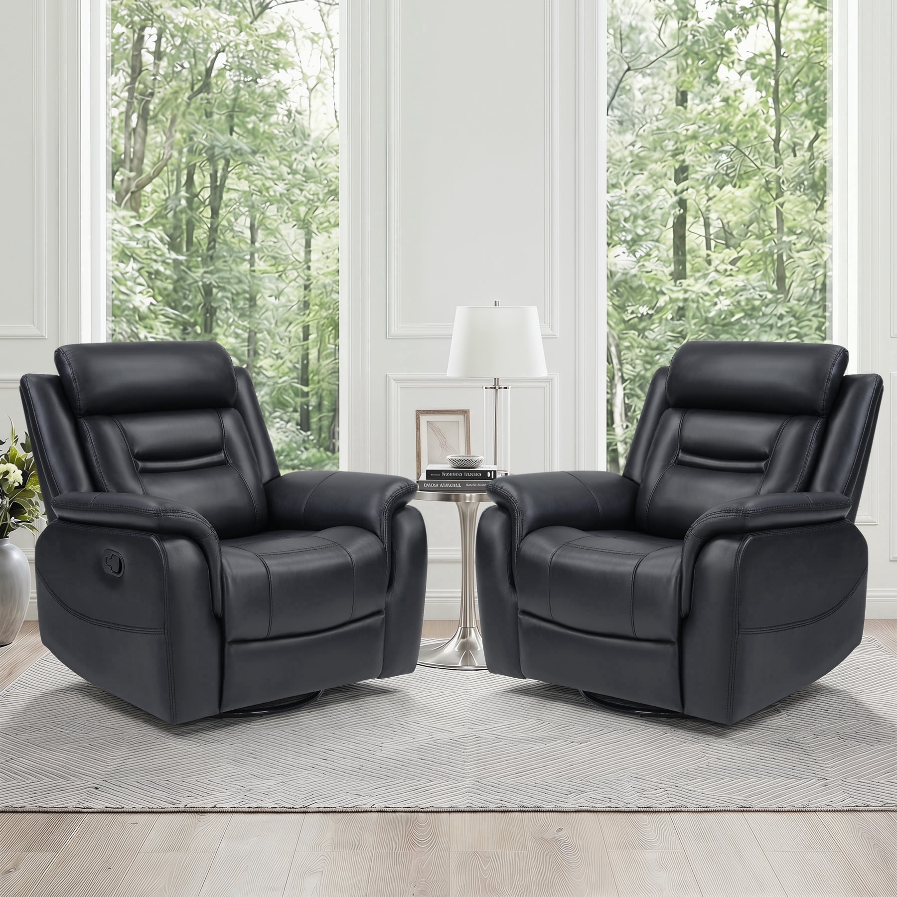 Bonzy Home Set of 2 Leather Recliner Chairs, 360° Swivel Rocker Manual ...