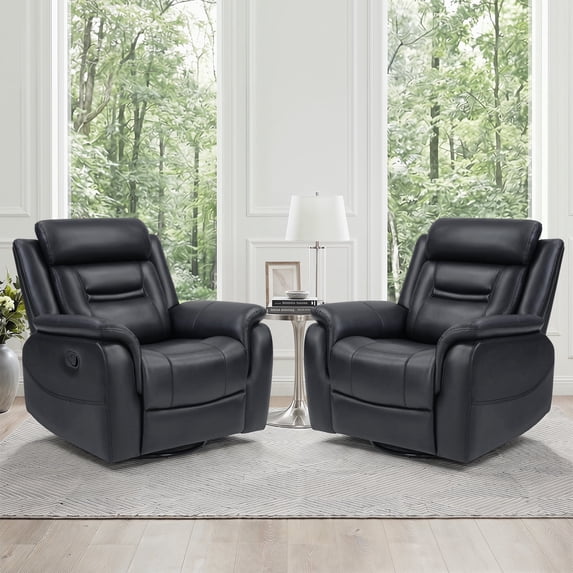Bonzy Home Set of 2 Leather Recliner Chairs, 360° Swivel Rocker Manual ...