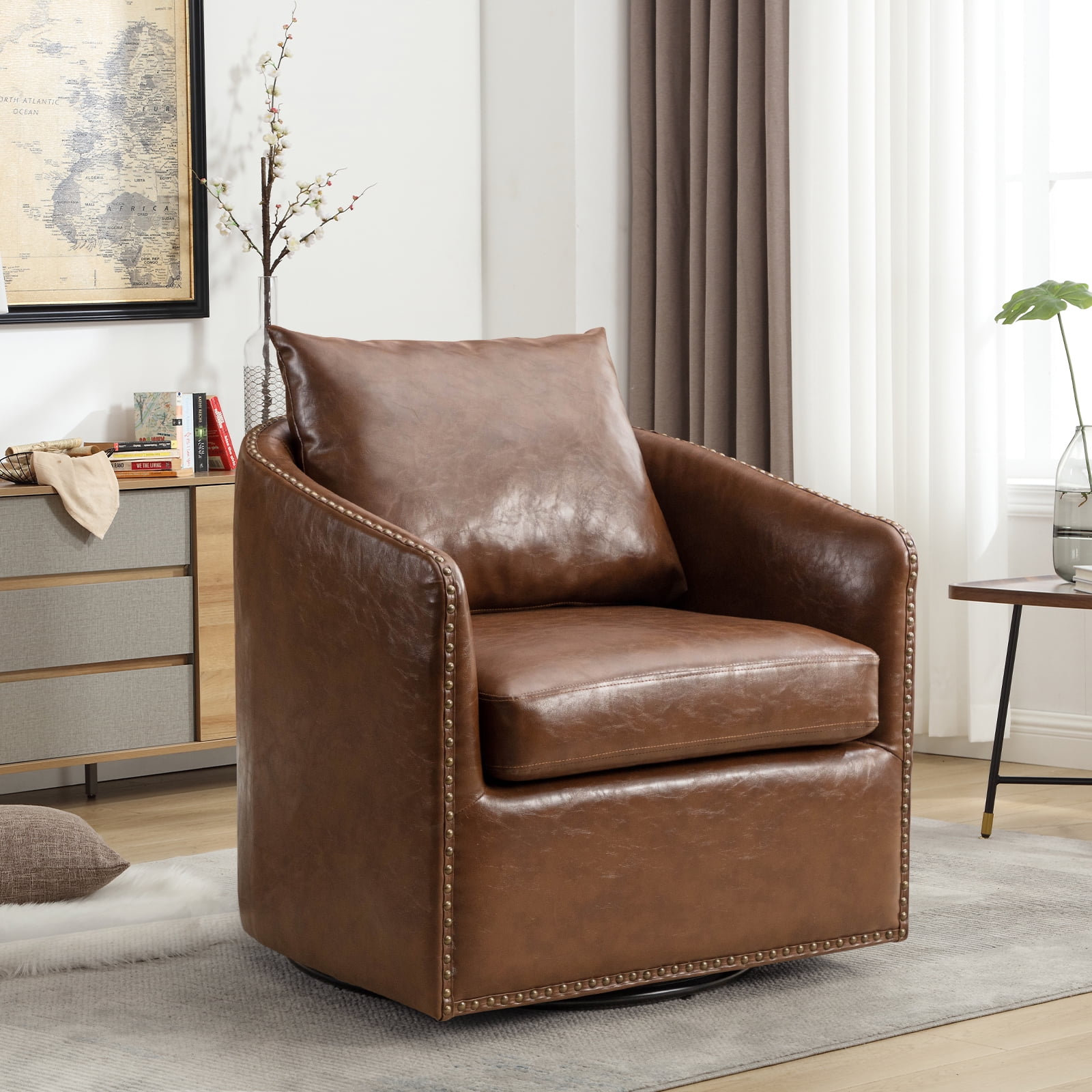 Bonzy Home Swivel Accent Chair with Throw Pillow Mid Century Faux ...