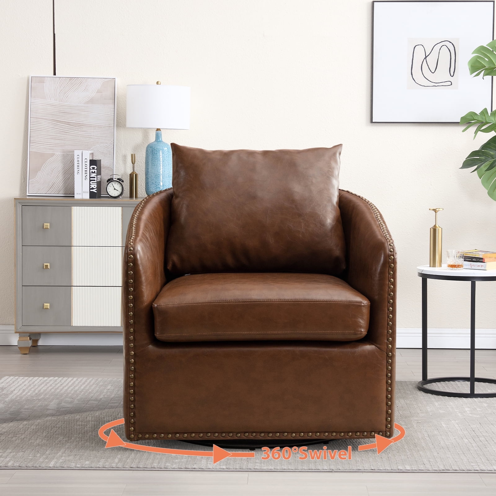Bonzy Home Swivel Accent Chair with Throw Pillow Back Mid Century ...