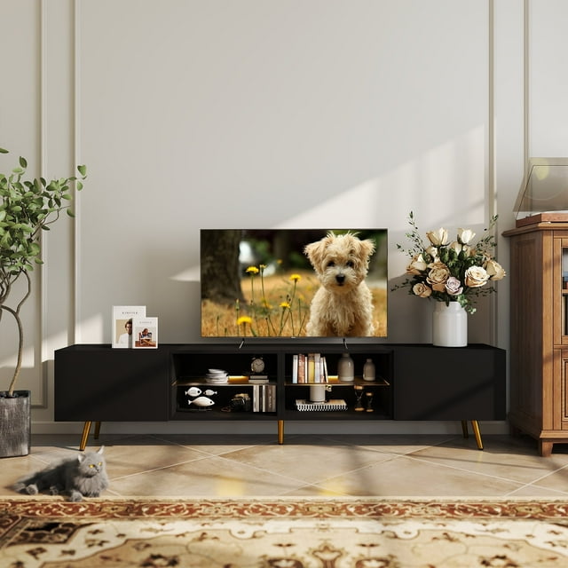 Bonzy Home 86-Inch TV Stand Entertainment Center with Storage Shelves ...