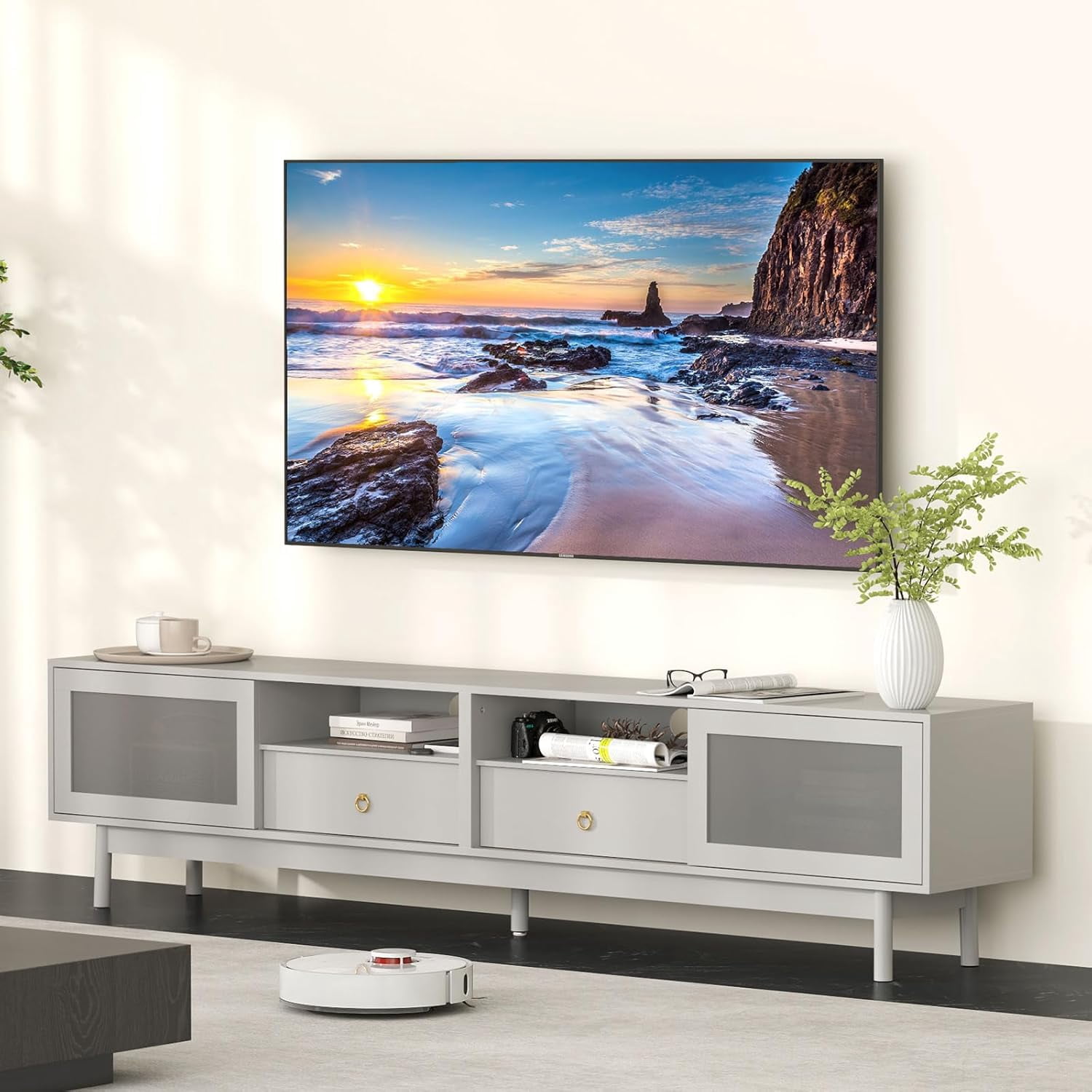 Bonzy Home TV Stand with Storage for 80 Inch TV, Modern Entertainment ...