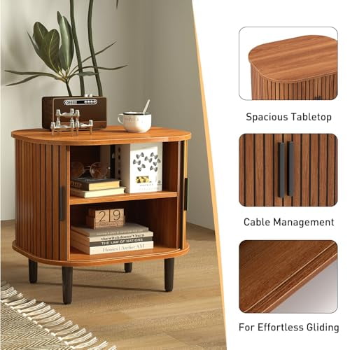 Bonzy Home Tambour Fluted Side Table, Mid-Century Modern Bedside Table ...