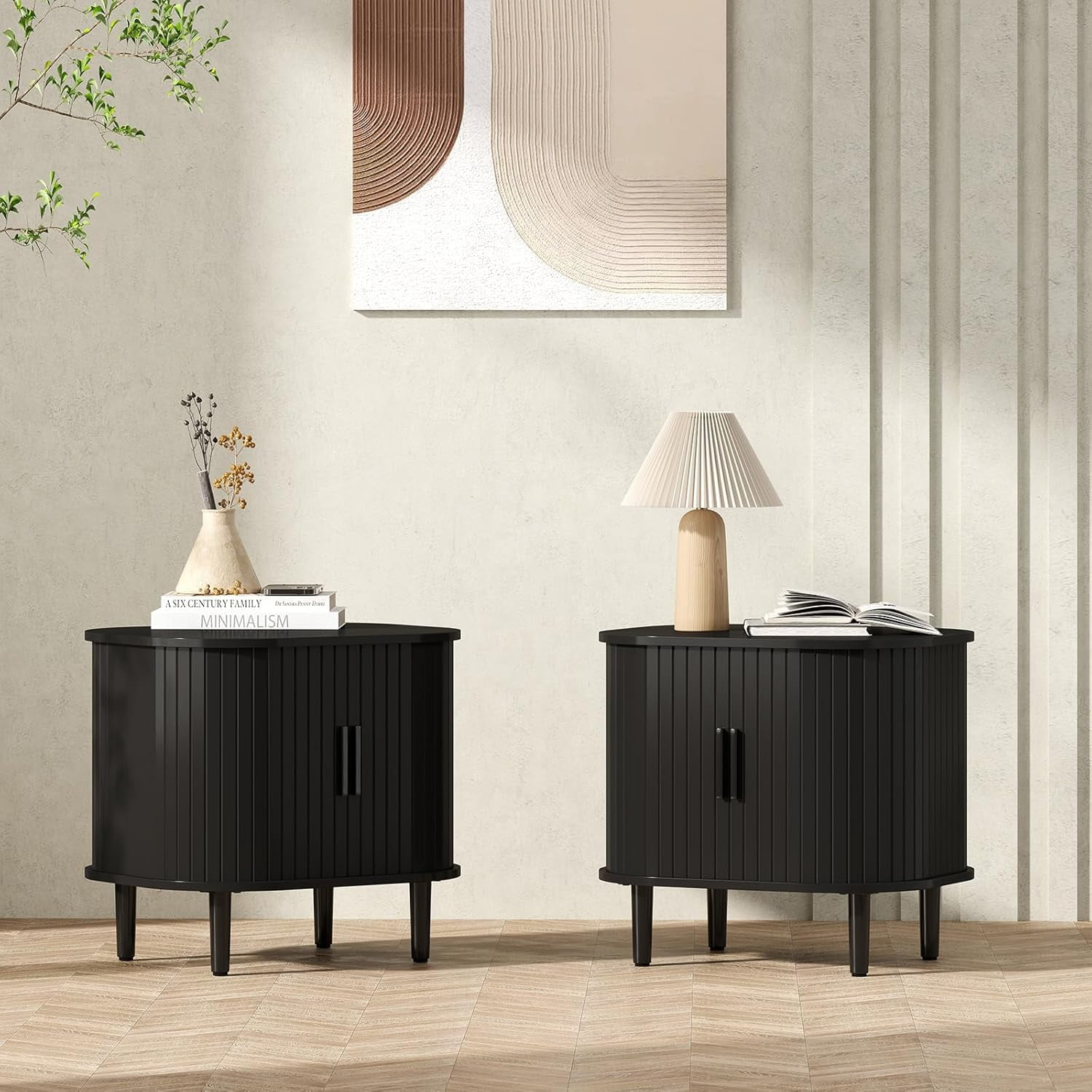 Bonzy Home Tambour Fluted Side Table Set of 2, Mid-Century Modern ...