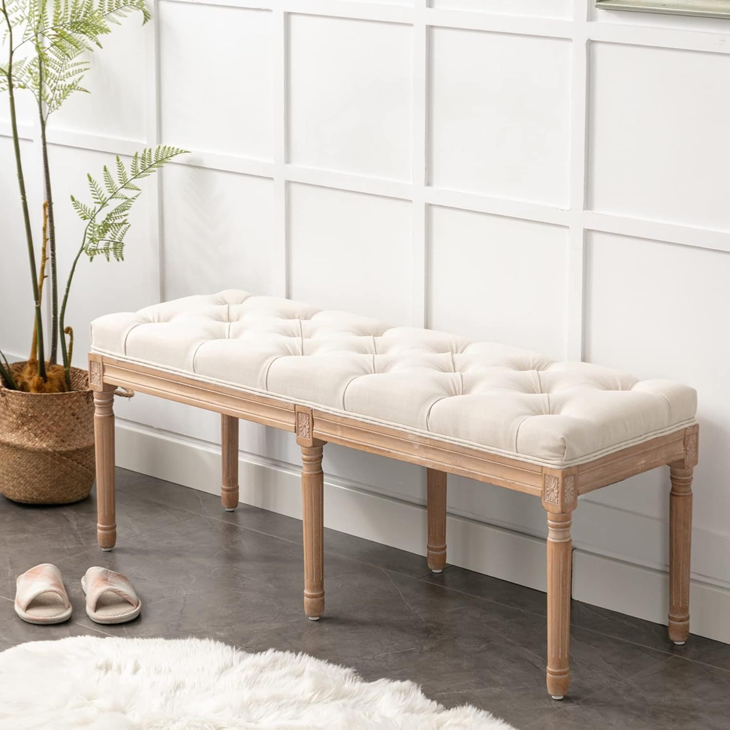 Bonzy Home Tufted Extra-Long Entryway Bench, 47” French Vintage Bedroom ...