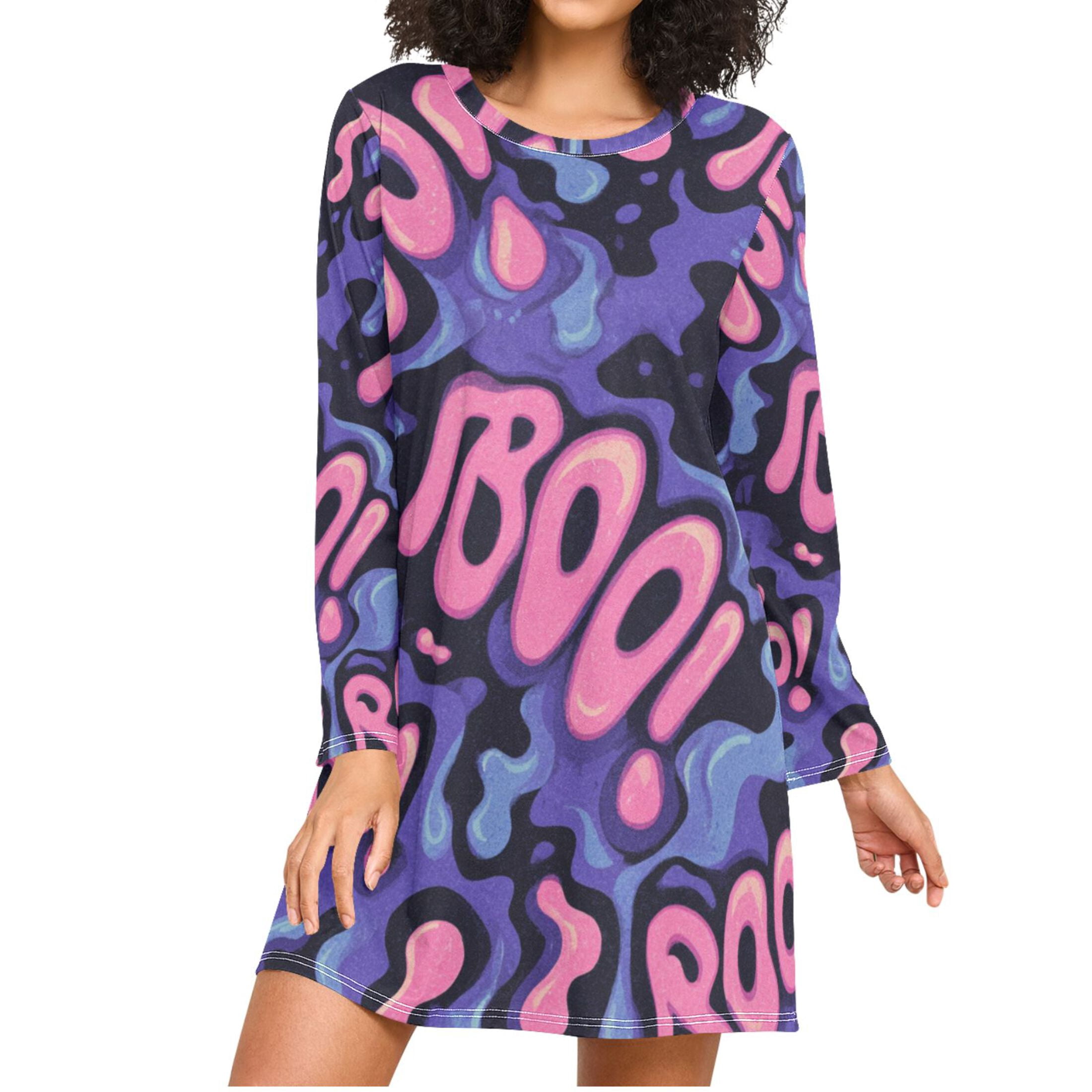 Boo Art Form Halloween Women's Long Sleeves Nightgowns Sleepwear Soft ...
