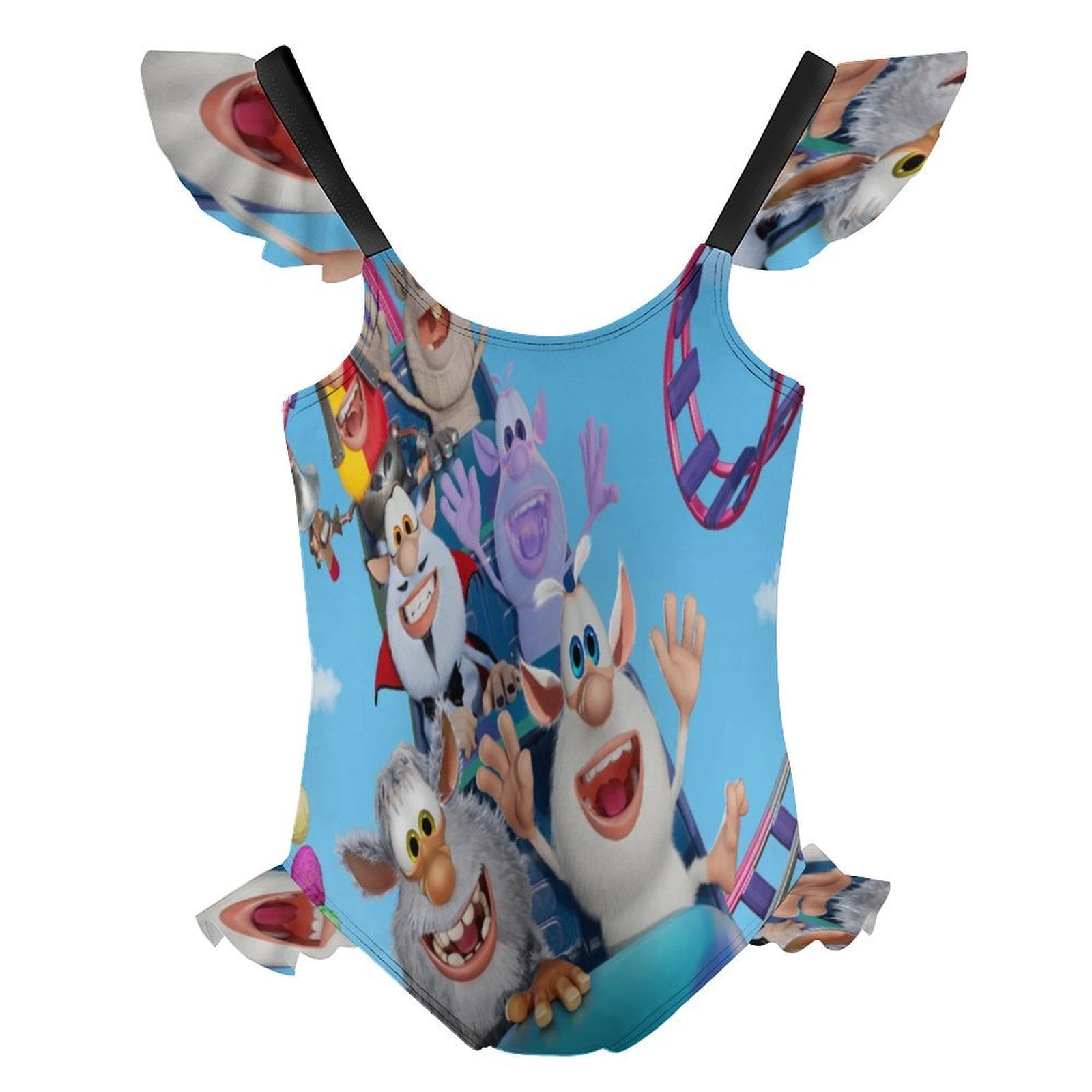 Boo-Ba One Piece Swimsuit for Girls Flutter Sleeve Strap Bathing Suit ...