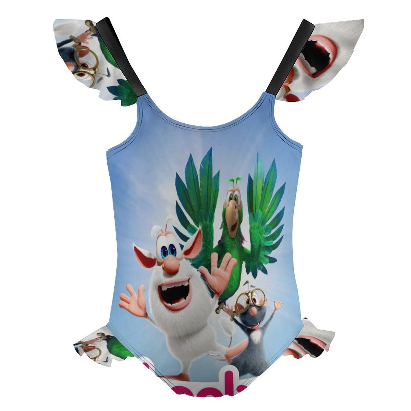 Boo-Ba One Piece Swimsuit for Girls Flutter Sleeve Strap Bathing Suit ...