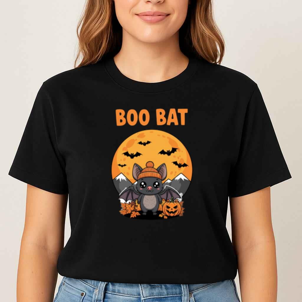 Boo Bat Cute Vampire Bat With Pumpkin And Moon Halloween Unisex T-Shirt ...