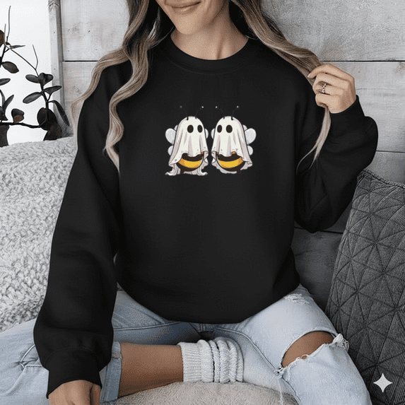 Boo Bees Funny Halloween Bee Pun Cute Humor Cartoon Graphic Sweatshirt ...